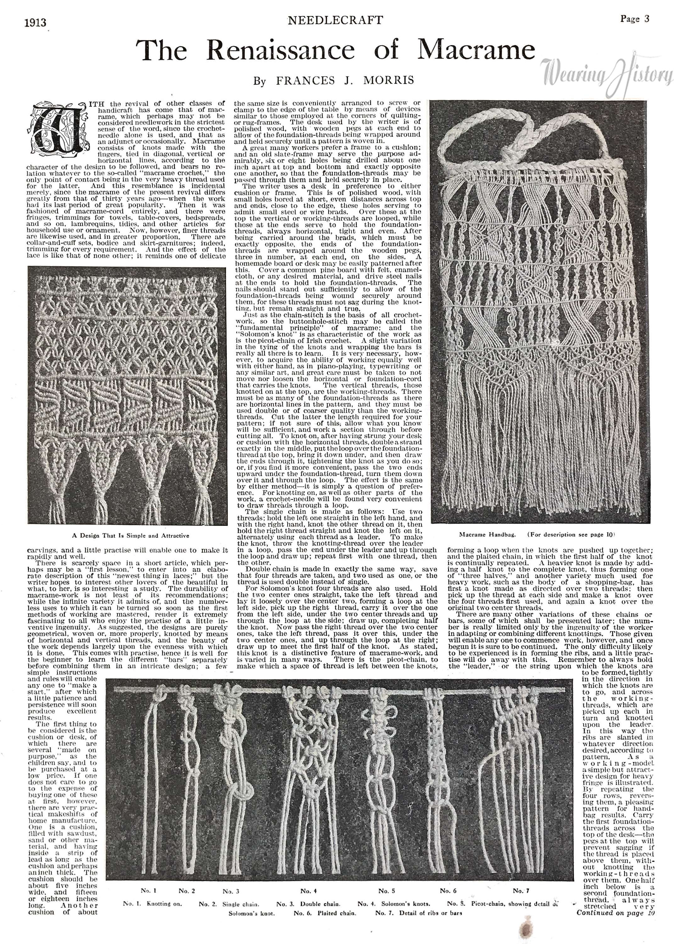 1913- The Renaissance of Macrame- Free Handbag Pattern – Wearing ...